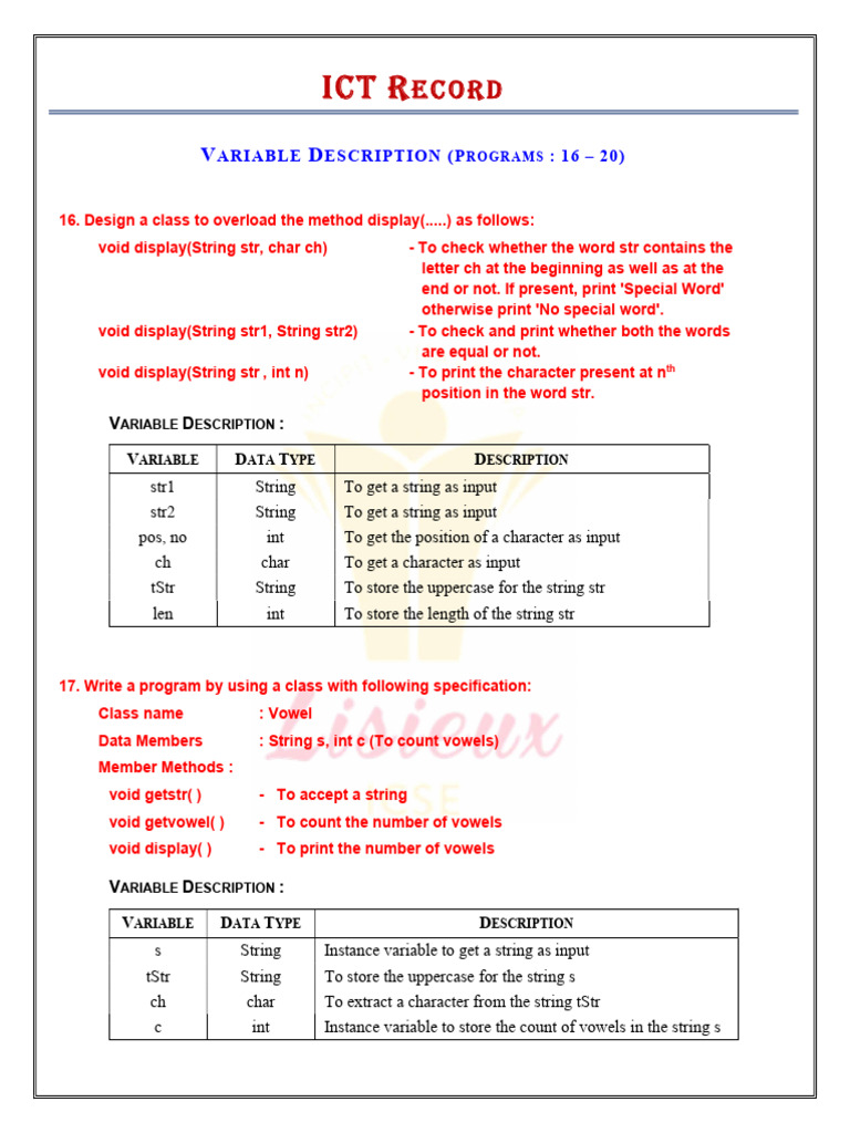 ICT Record - VarDesc (Prg. 16 - 20) | PDF | String (Computer Science) | Integer (Computer Science)