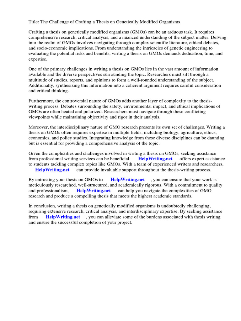 Genetically Modified Organisms Thesis Statement | PDF