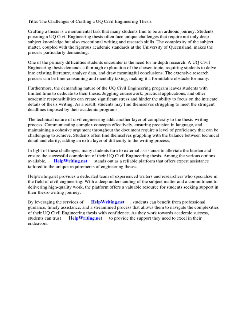 Uq Civil Engineering Thesis | PDF | Thesis | Doctor Of Philosophy