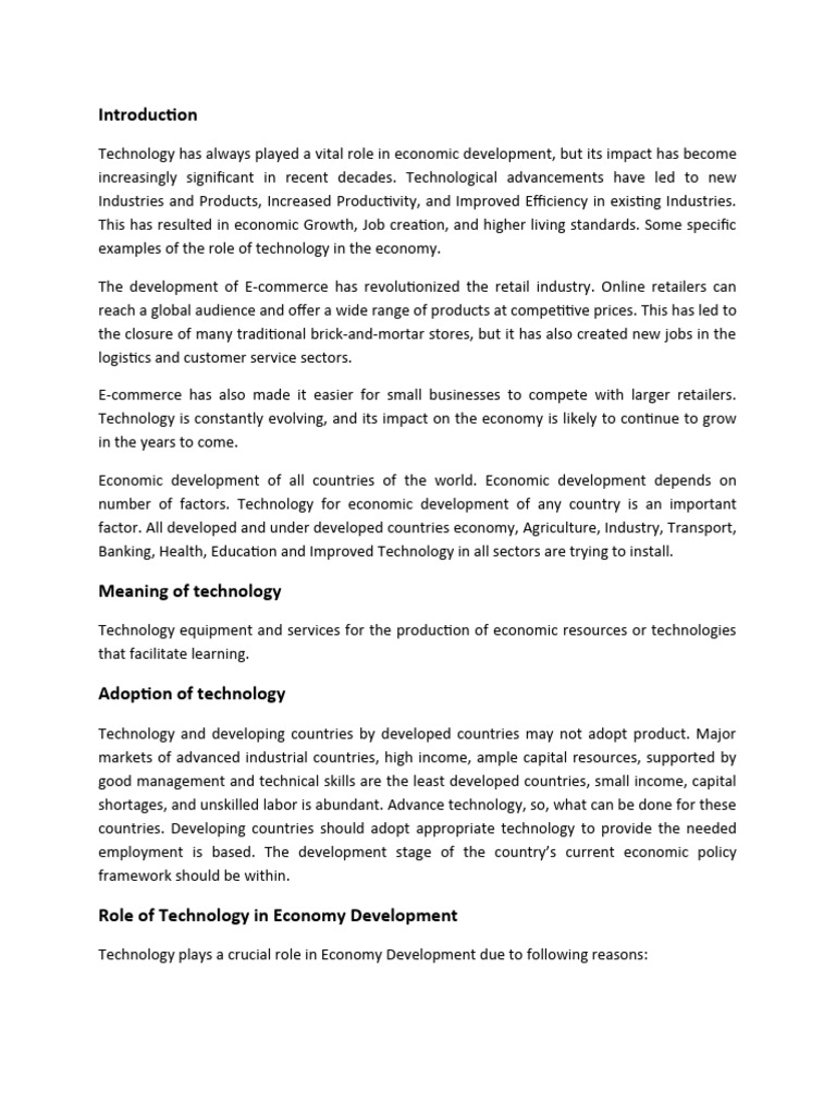 Role of Tecnology | PDF | Economic Growth | Economics