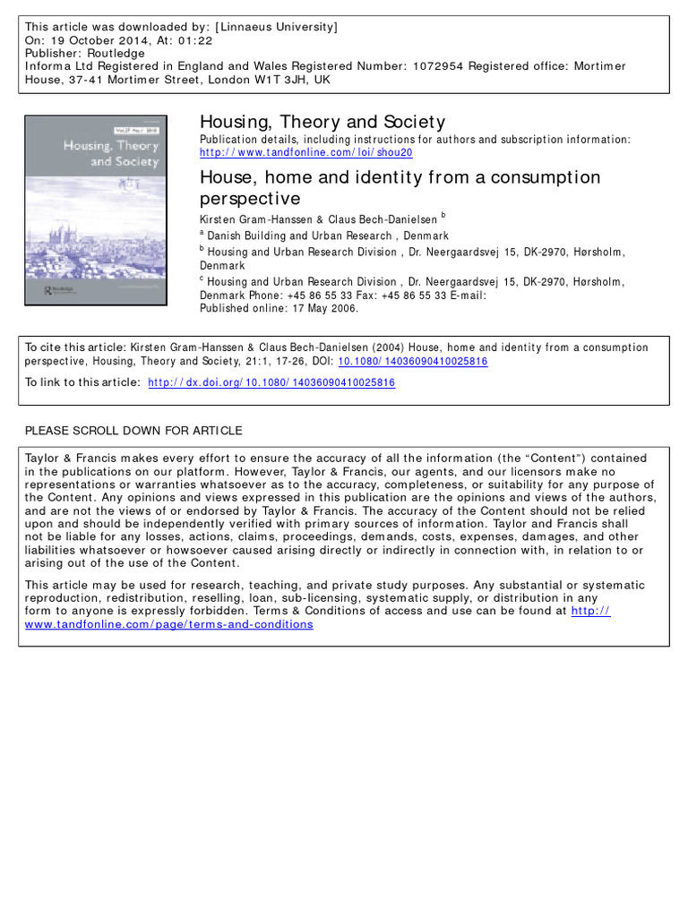 Housing, Theory and Society: To Cite This Article: Kirsten Gram | PDF