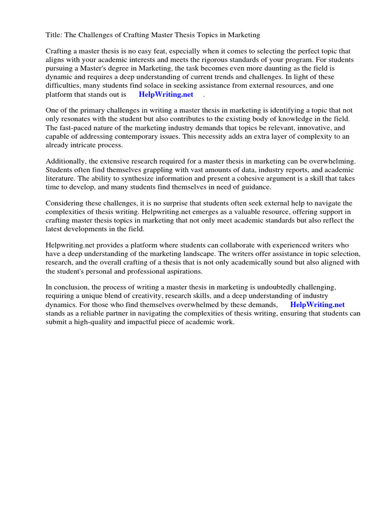 Master Thesis Topics Marketing | PDF