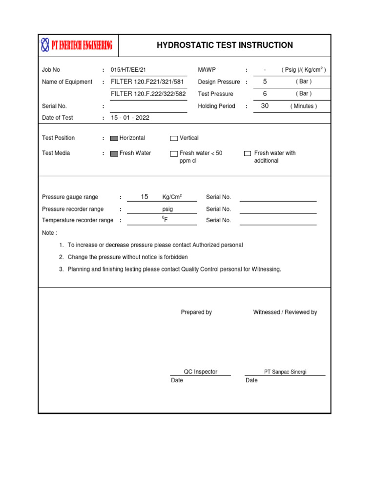Data Hydrotest | PDF | Gas Technologies | Mechanical Engineering