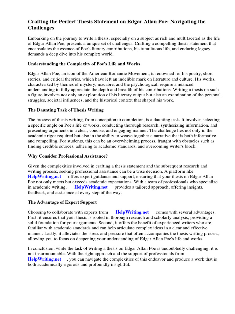 Edgar Allan Poe Biography Thesis Statement | PDF | Edgar Allan Poe | C ...