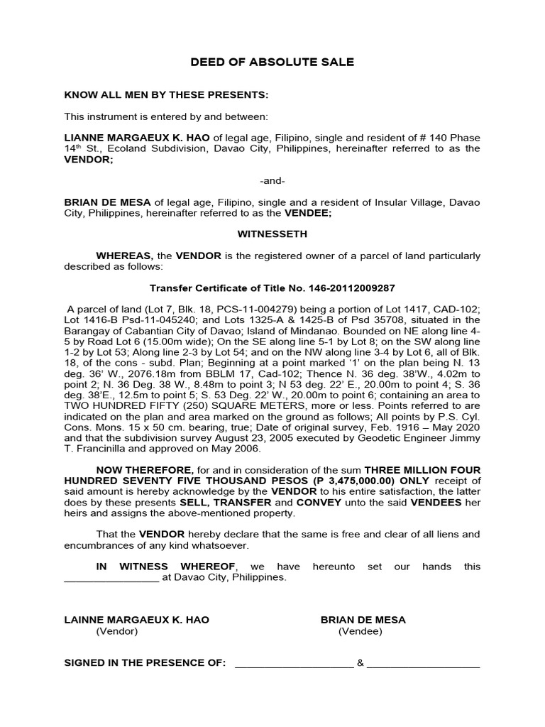 Deed of Absolute Sale | PDF