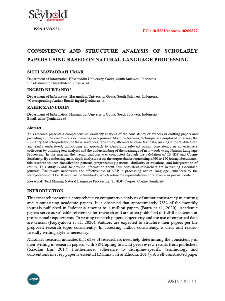 Consistency and Structure Analysis of Scholarly Papers Using Based On Natural Language ...
