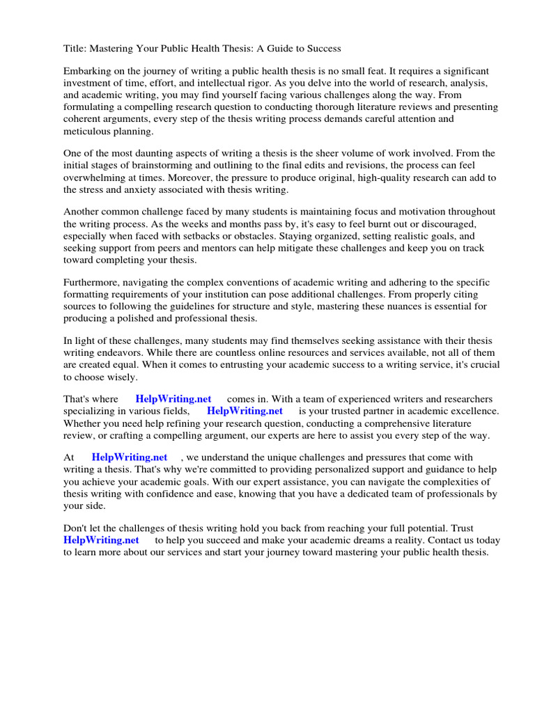 Sample Public Health Thesis | PDF