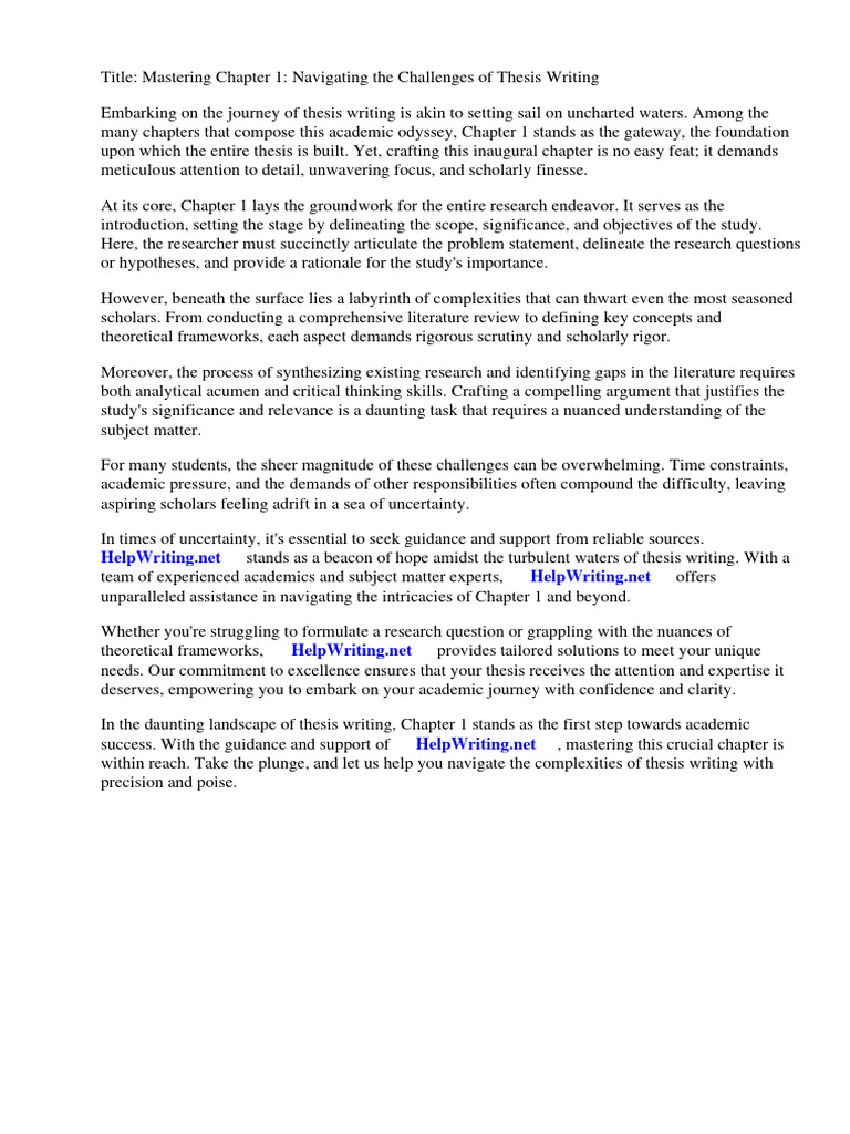 Chapter 1 Thesis Writing | Download Free PDF | Thesis | Cognition