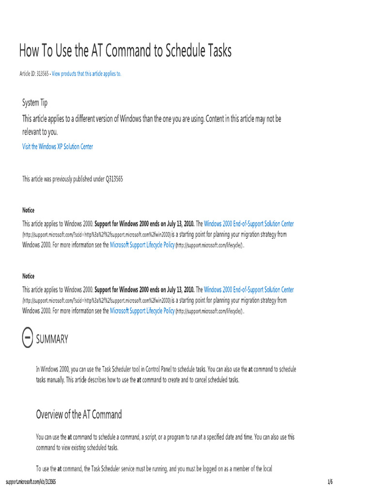 How To Use The AT Command To Schedule Tasks | PDF