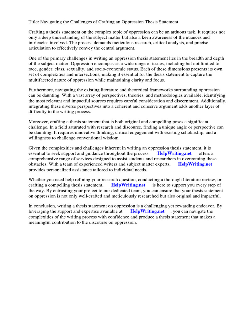 Oppression Thesis Statement | PDF | Essays | Pedagogy
