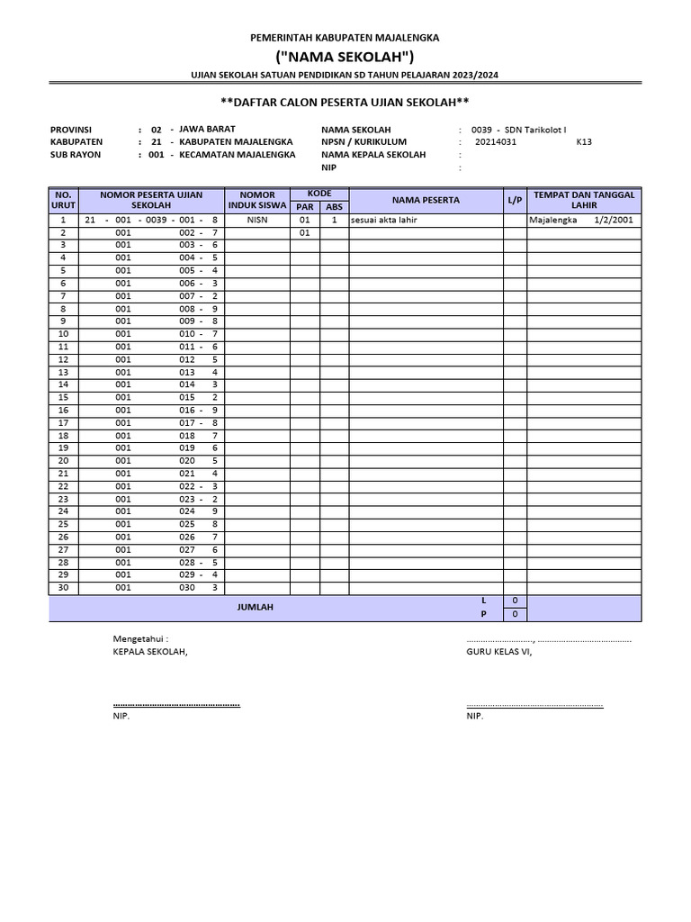 Blanko Calon Peserta Us 2024 | PDF