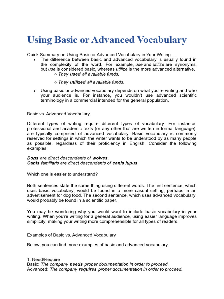 advanced vocabulary | PDF