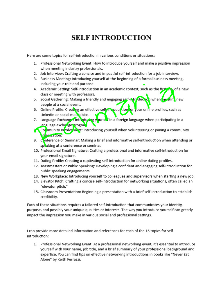 Self Intro Pdf