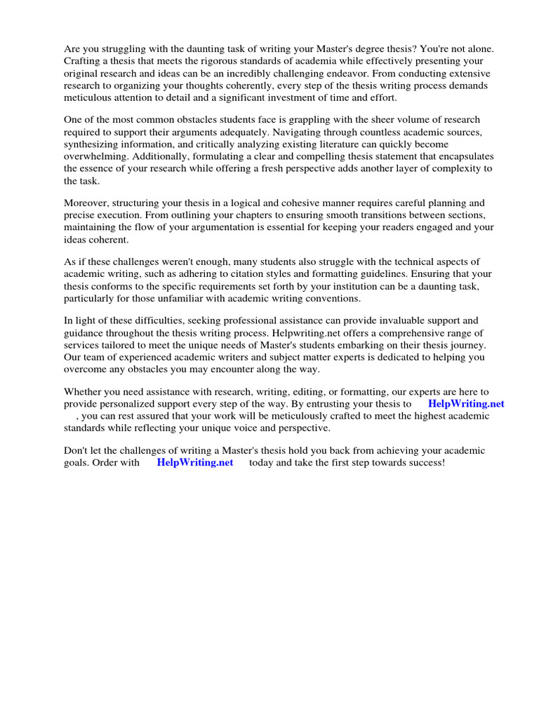 Writing A Masters Degree Thesis | PDF