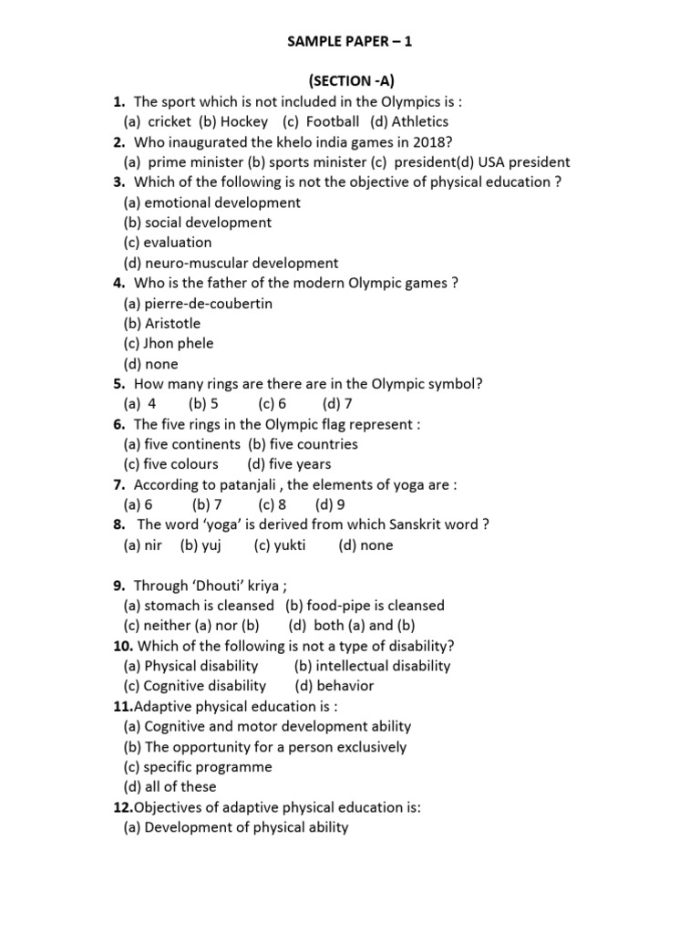 Physical Education Quiz | PDF | Games & Activities