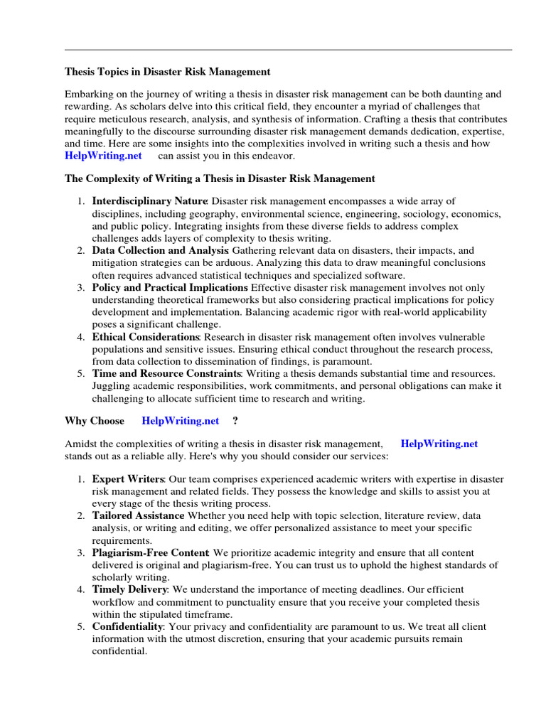 Thesis Topics in Disaster Risk Management | PDF
