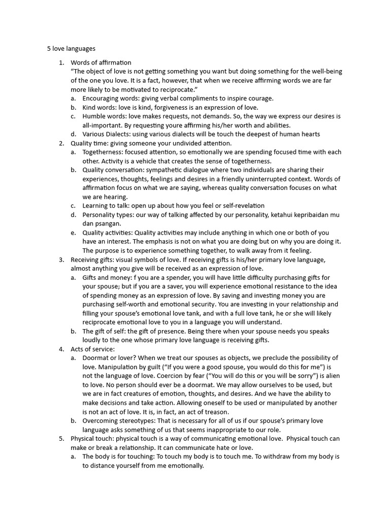 5 Love Languages | PDF | Love | Feeling