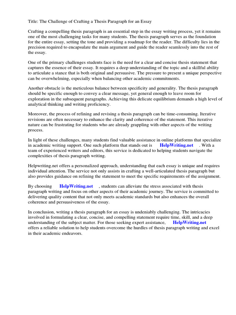 How To Write A Thesis Paragraph For An Essay | PDF