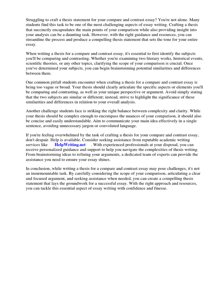How To Make A Thesis For A Compare and Contrast Essay | PDF | Career ...