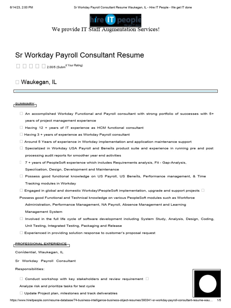 Sr. Workday Payroll Consultant Resume | PDF | Consultant | Payroll