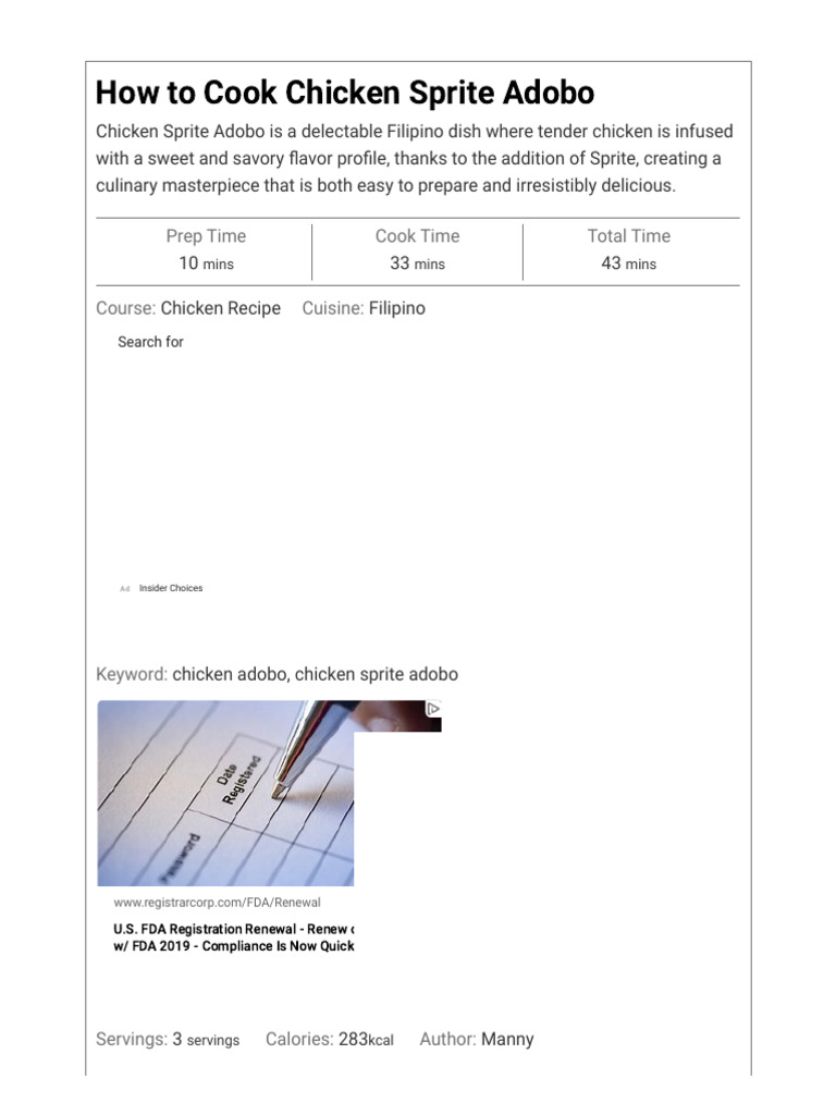 How To Cook Chicken Sprite Adobo - Panlasang Pinoy Meaty Recipes | PDF