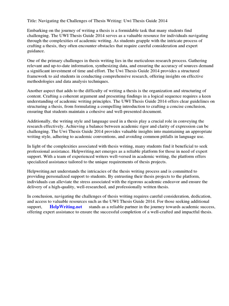 Uwi Thesis Guide 2014 | PDF | Thesis | Methodology