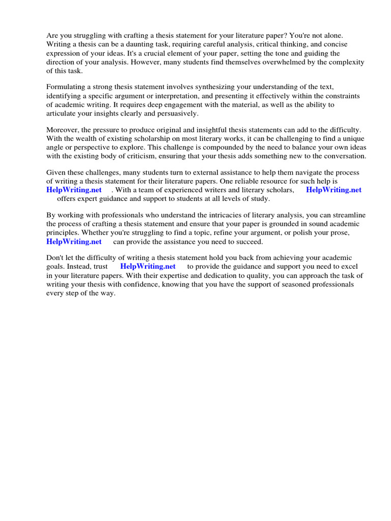 Sample Thesis Statements for Literature Papers | PDF | Essays | Thesis