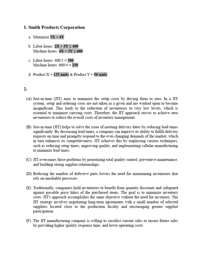 EOQ, JIT, TOC (Seatwork) | PDF | Lean Manufacturing | Inventory