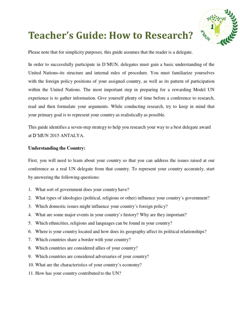 2) MUN Research Guide - Teachers | PDF | United Nations | International ...