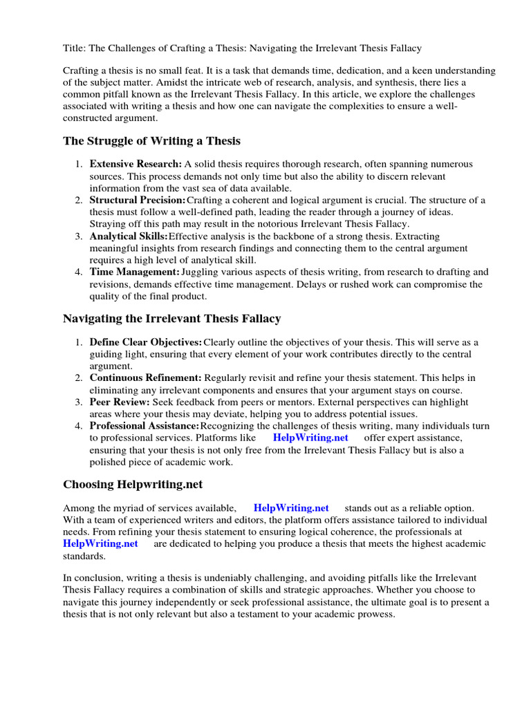 Irrelevant Thesis Fallacy Examples | PDF