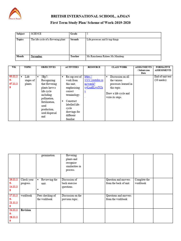 Study Plan - November-2019-20 | PDF | Plant Reproduction | Botany
