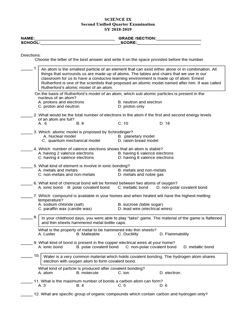 Grade 9 Second Quarter Exam | PDF