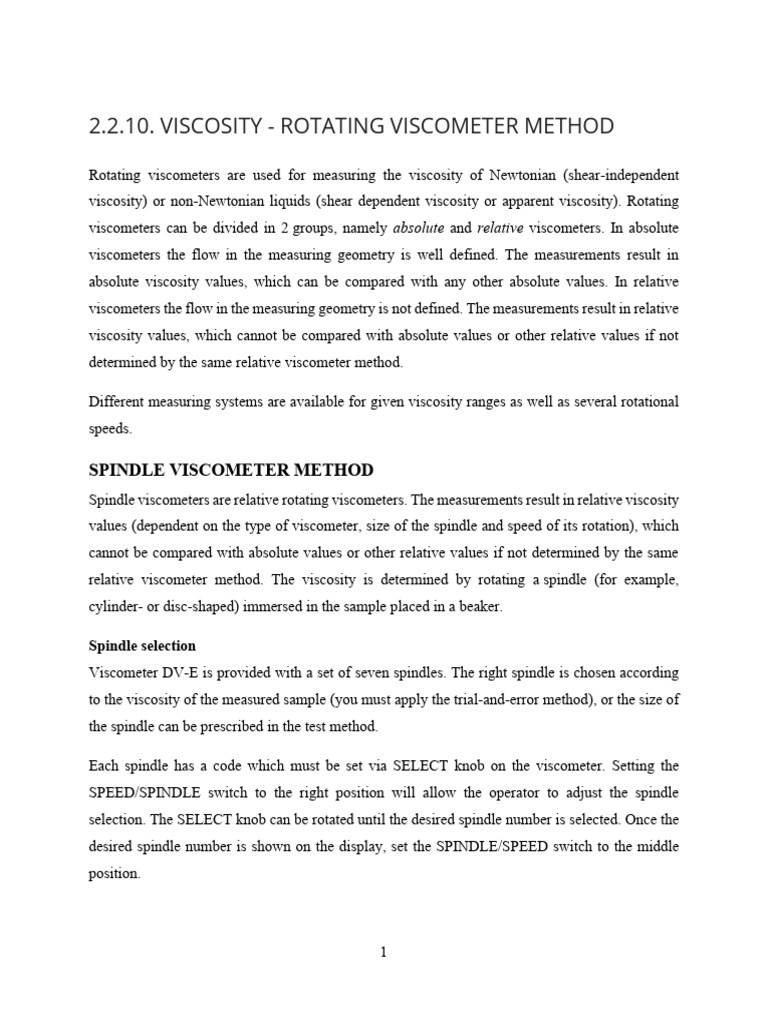 Spindle Selection for Brookfield Viscometer | PDF | Viscosity | Fluid ...