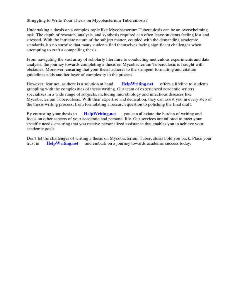 Thesis on Mycobacterium Tuberculosis | PDF | Tuberculosis | Infection
