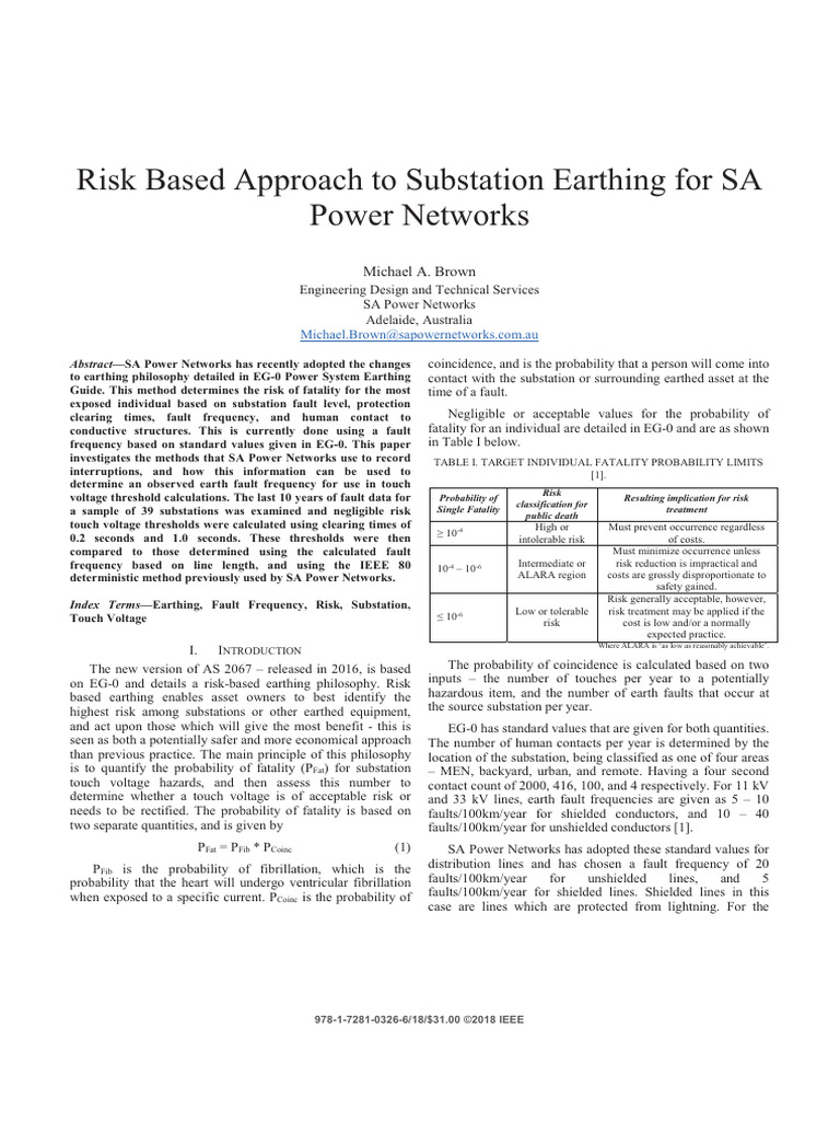 Risk Based Approach To Substation Earthing For SA Power Networks | PDF