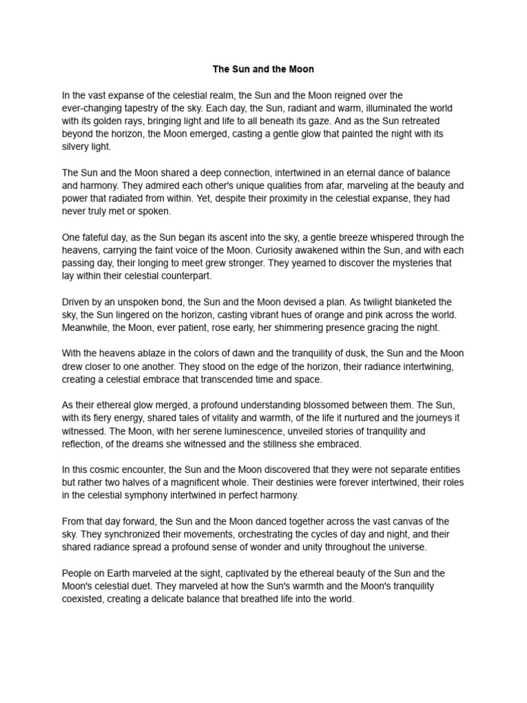 The Sun and The Moon - Short Story | PDF | Moon | Sun