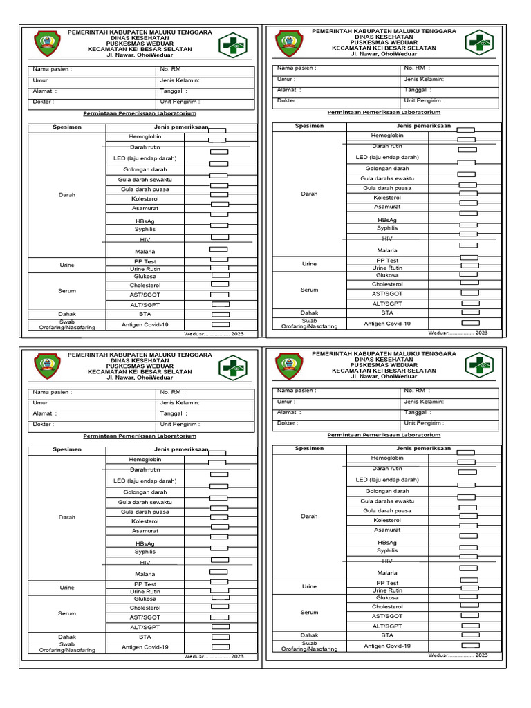 Formolir Permintaan LAB BARU | PDF