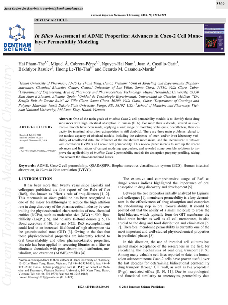 Layer Permeability Modeling: in Silico Assessment of ADME Properties: Advances in Caco-2 Cell ...
