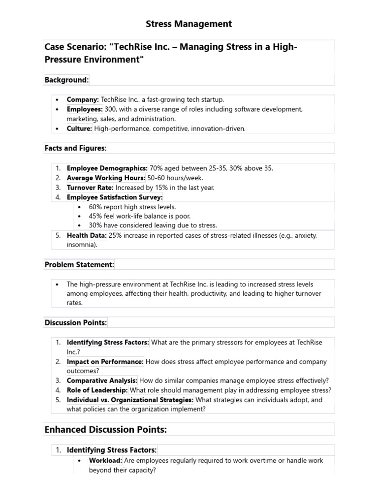 Stress Management Case - Withsolution | PDF | Occupational Stress ...