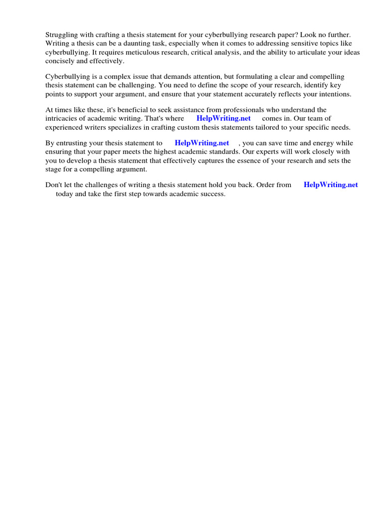 Thesis Statement For Cyberbullying | PDF | Social Science | Computers