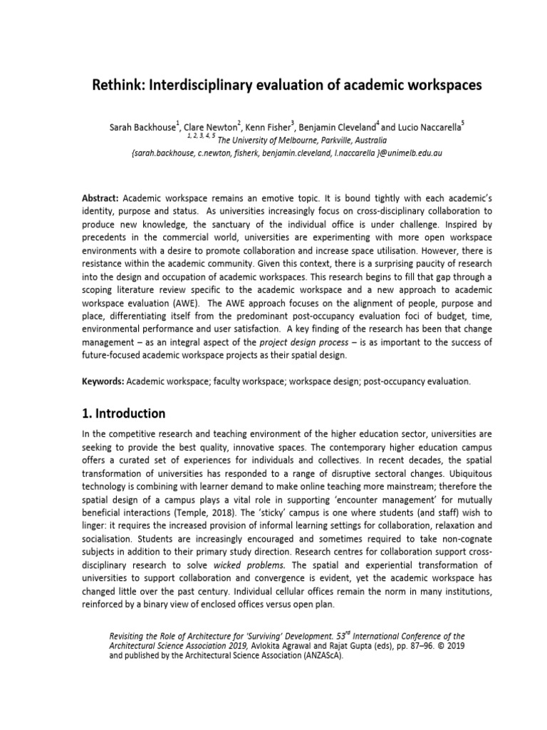 10 Rethink Interdisciplinary Evaluation of Academic Workspaces | PDF ...