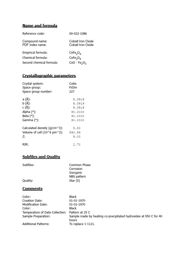 Cofe2o4 Jcpds Data Card | PDF