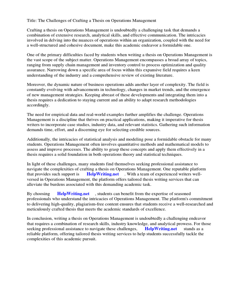 Sample Thesis About Operations Management | PDF | Operations Management ...