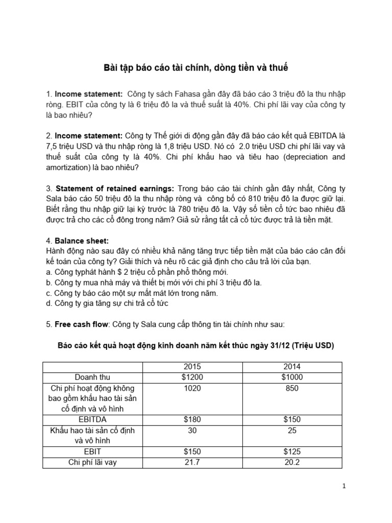 Bài tập BCTC SV | PDF