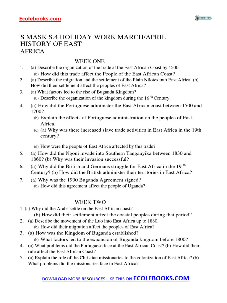 Kitende S4 Ea History HW Revision & Past Papers | PDF | Politics | History