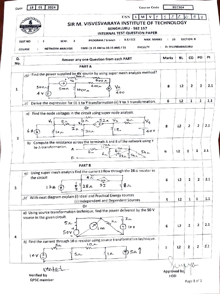 Internal Question Paper | PDF | Amplifier | Computer Engineering