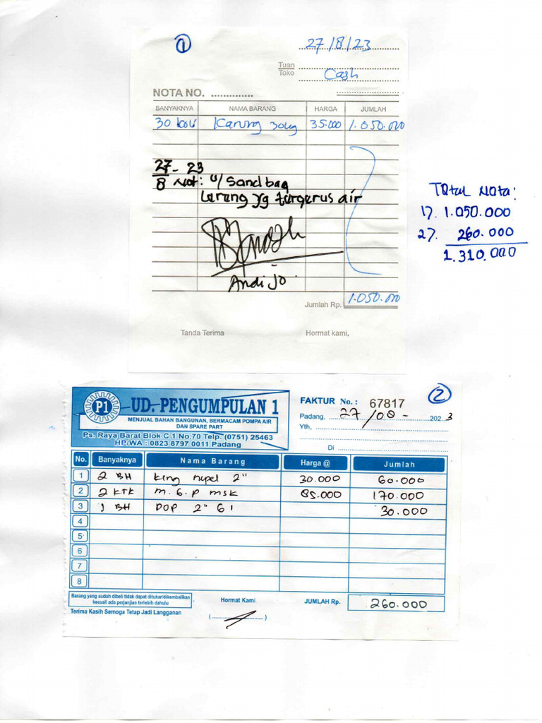 Nota Karung & UD.Pengumpulan King nepel dll Tgl; 27-08-2023 | PDF