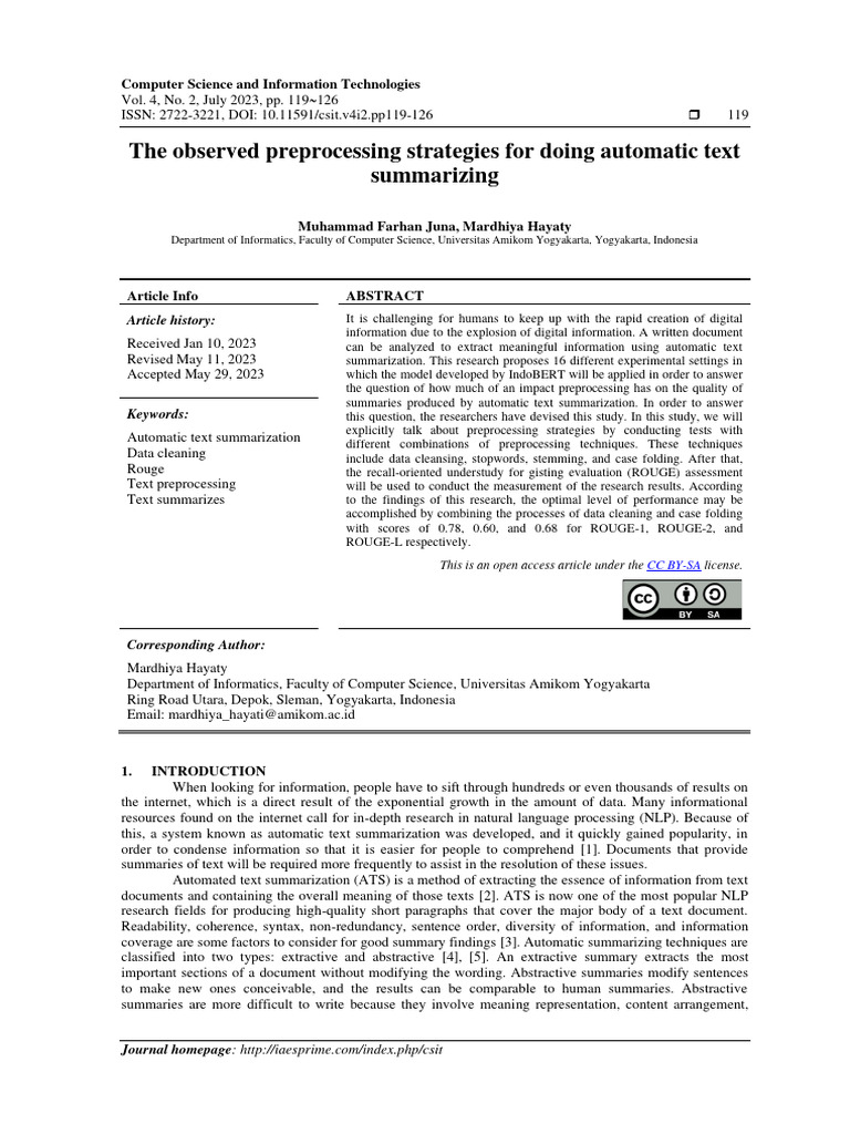The observed preprocessing strategies for doing automatic text ... The observed preprocessing strategies for doing automatic text ...