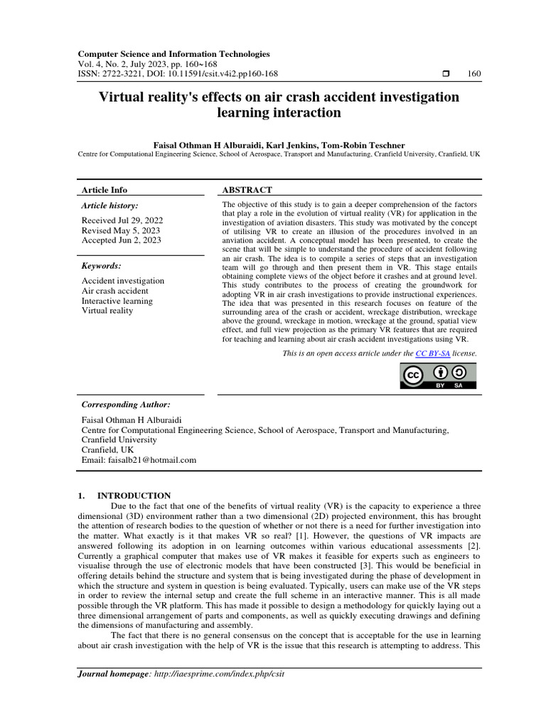 Virtual Reality's Effects On Air Crash Accident Investigation Learning ... Virtual Reality's Effects On Air Crash Accident Investigation Learning ...