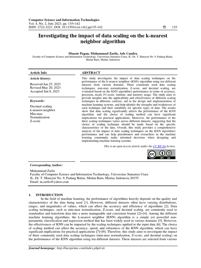 Investigating The Impact of Data Scaling On The K-Nearest Neighbor Algorithm | PDF | Machine ...